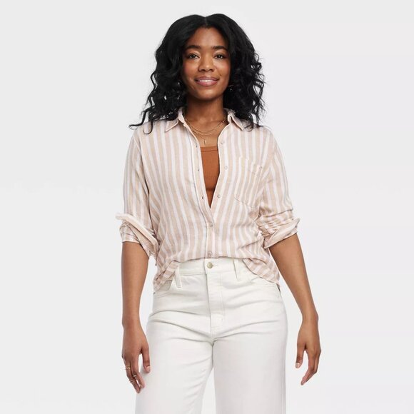 Universal Thread | Tops | Nwt Womens Linen Long Sleeve Collared ...